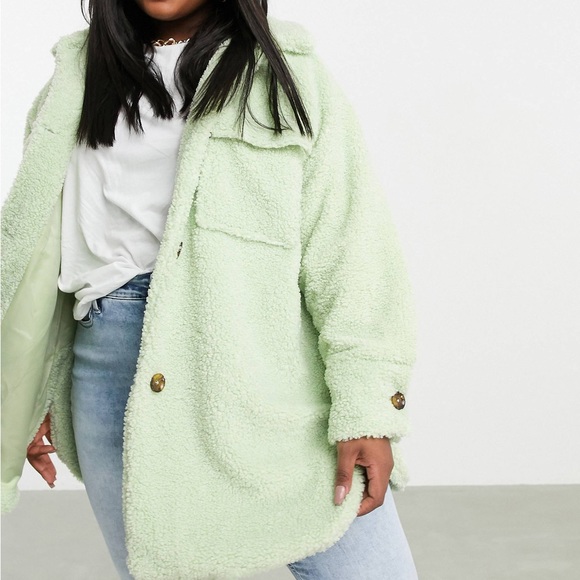 Missguided | Jackets & Coats | Misguided Green Sherpa Fleece Long ...
